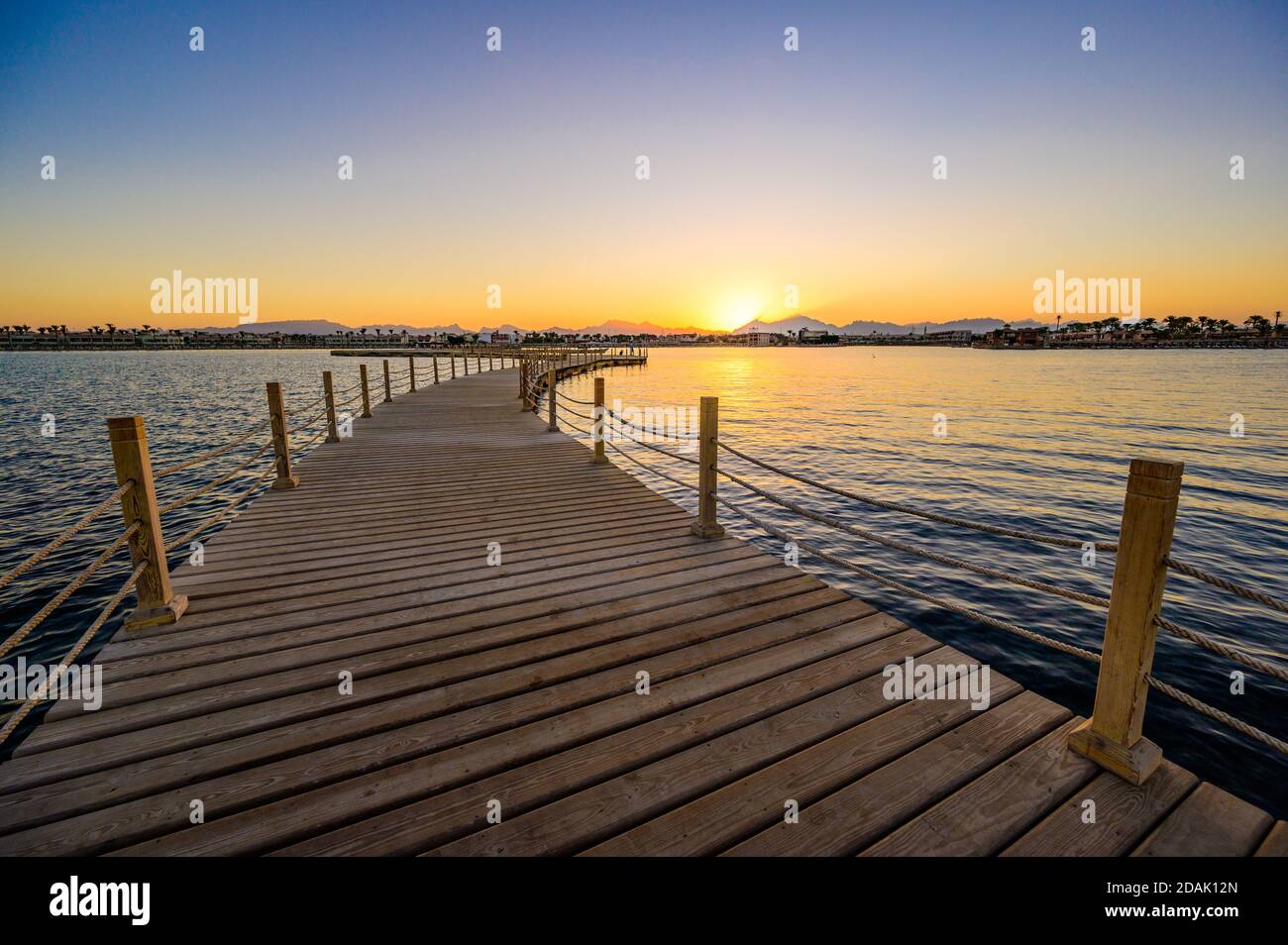 Wooden Pier on Red Sea in Hurghada at sunset, View of the promenade ...