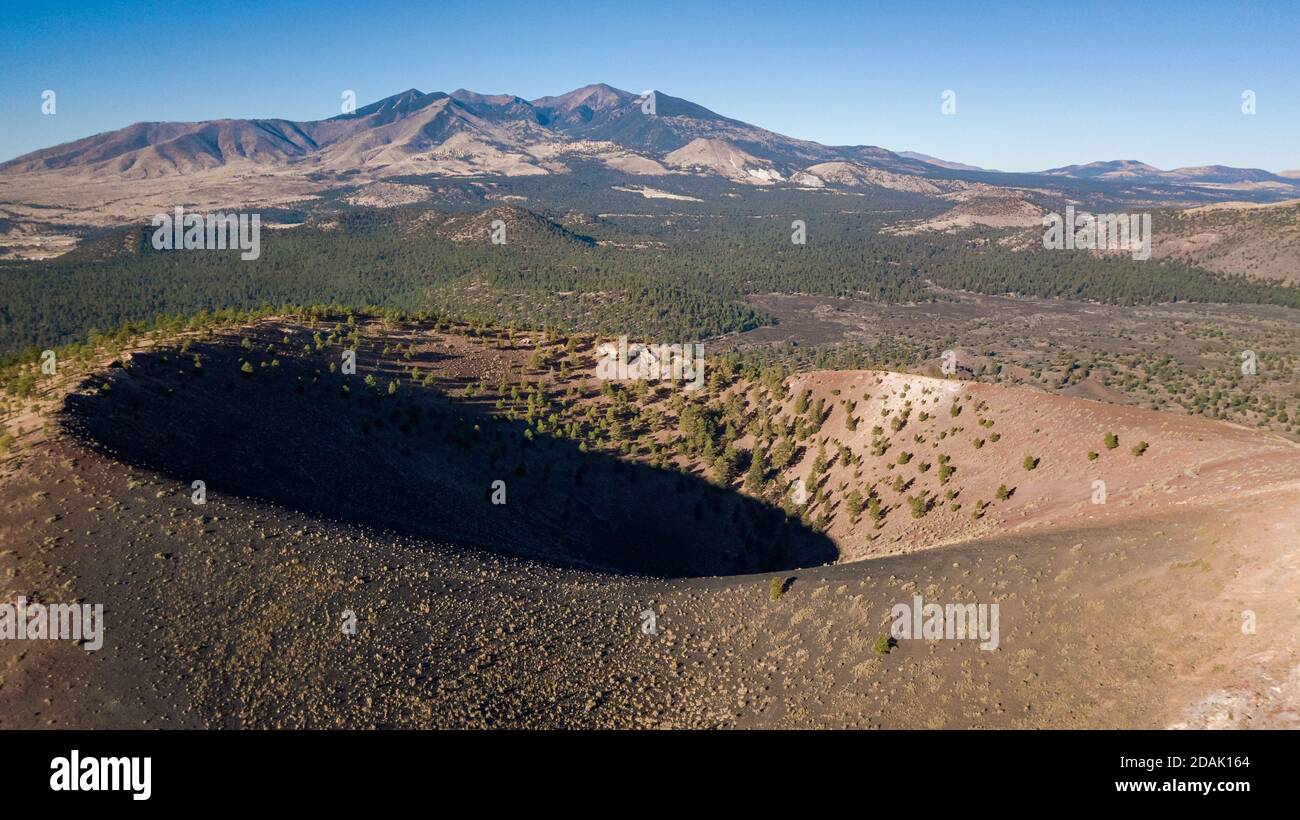 Drone view of Sunset Crater and surroundings in Coconino County Arizona ...