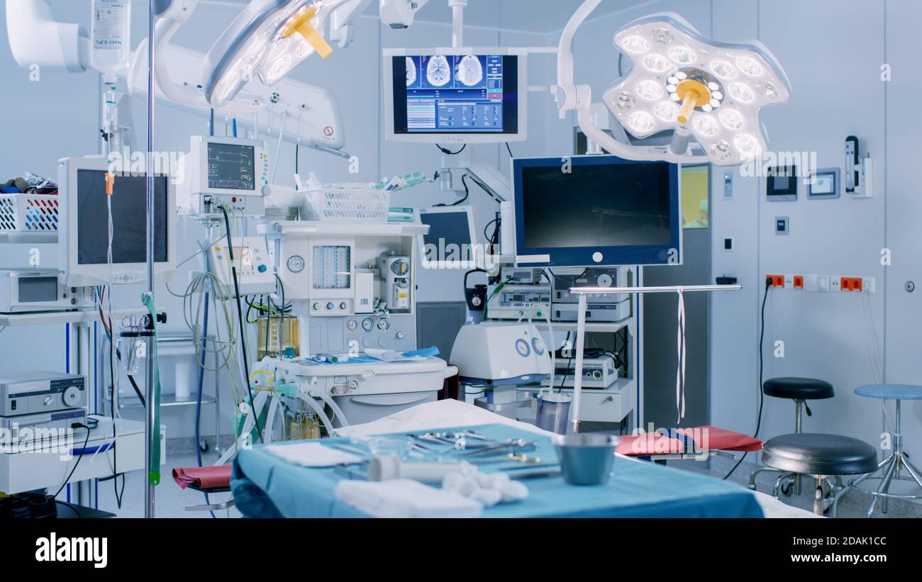 Establishing Shot of Technologically Advanced Operating Room with No ...