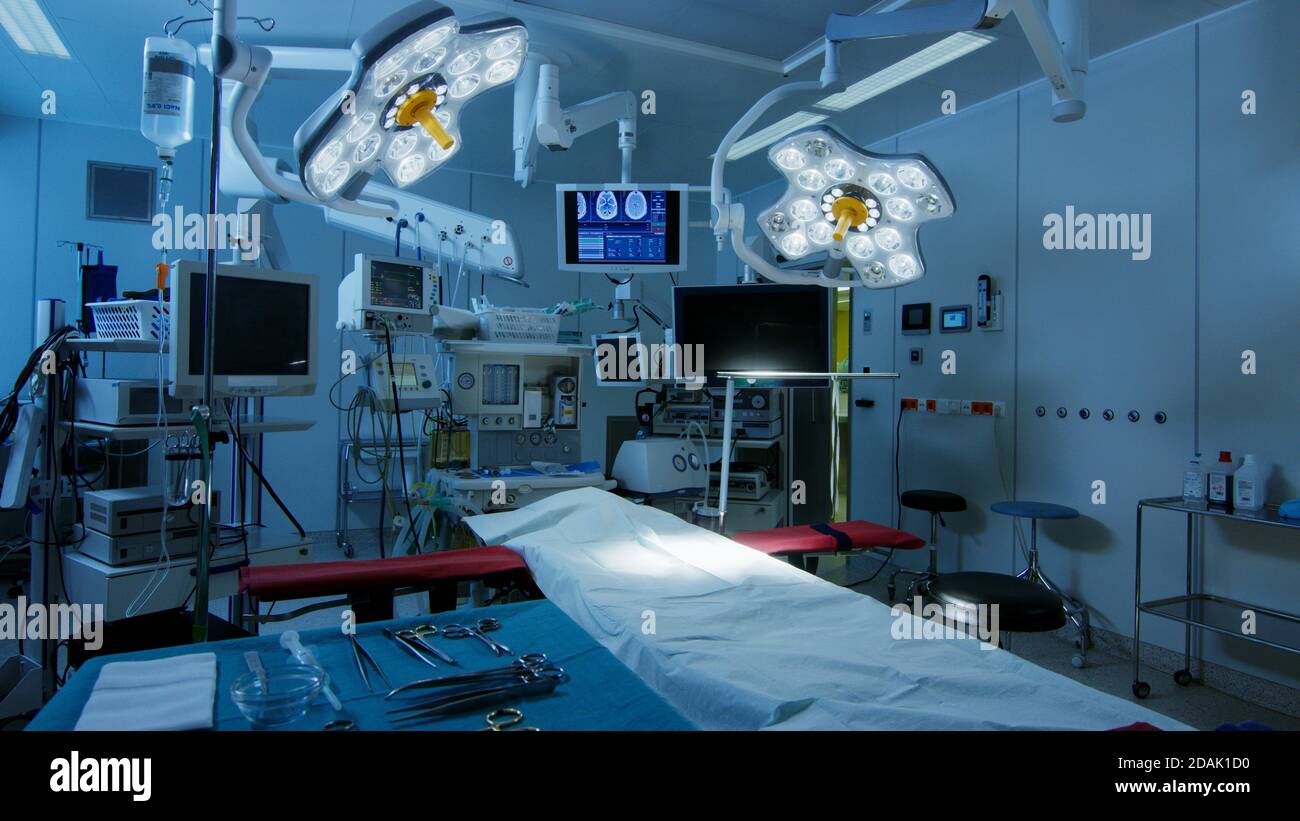 Establishing Shot of Technologically Advanced Operating Room with No ...