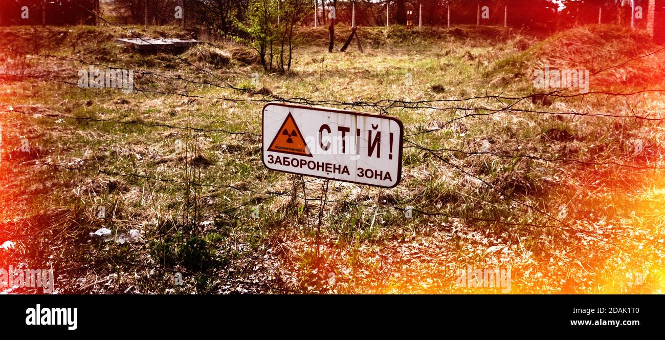 Radiation warning. Chernobyl Exclusion Zone near Chernobyl nuclear ...