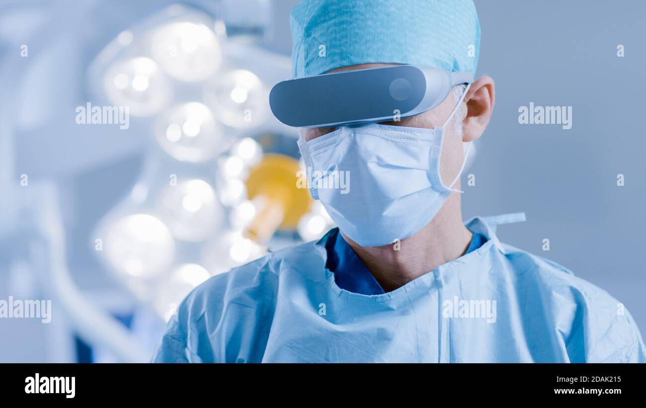 In the Hospital Operating Room Professional Surgeon Wears Virtual ...