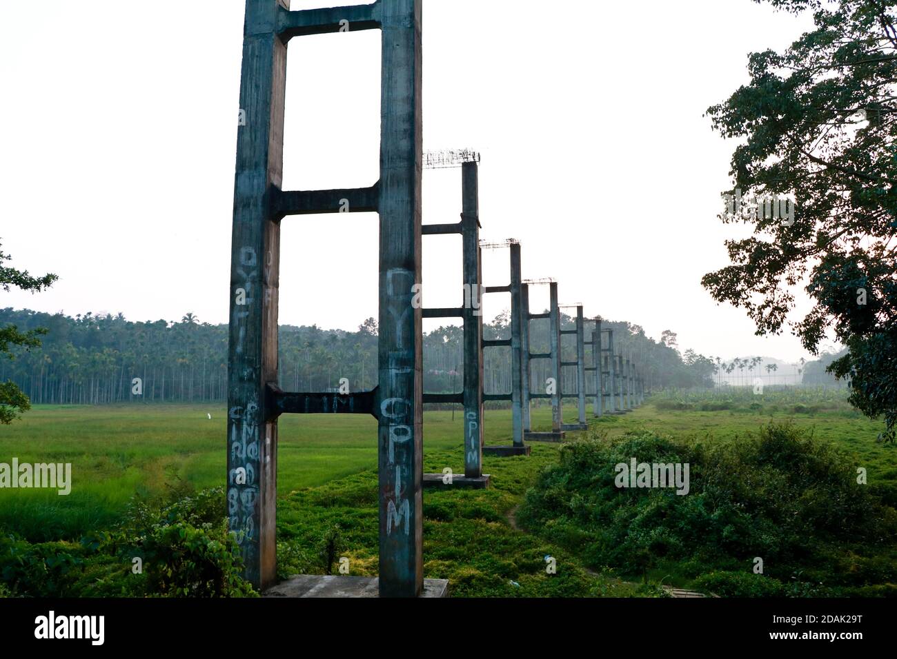 Old concrete pillars of unfinished water canal, vintage Stock Photo - Alamy