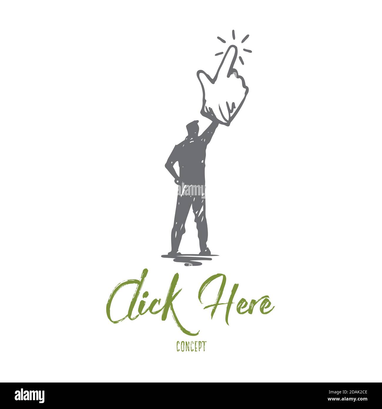 Click here, finger, man, push concept. Hand drawn isolated vector Stock ...
