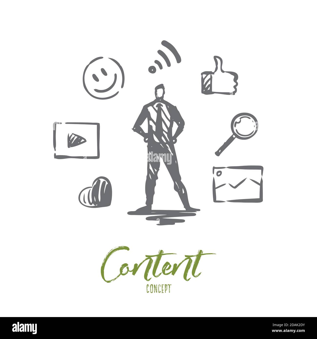 Content, internet, media, strategy, network concept. Hand drawn ...