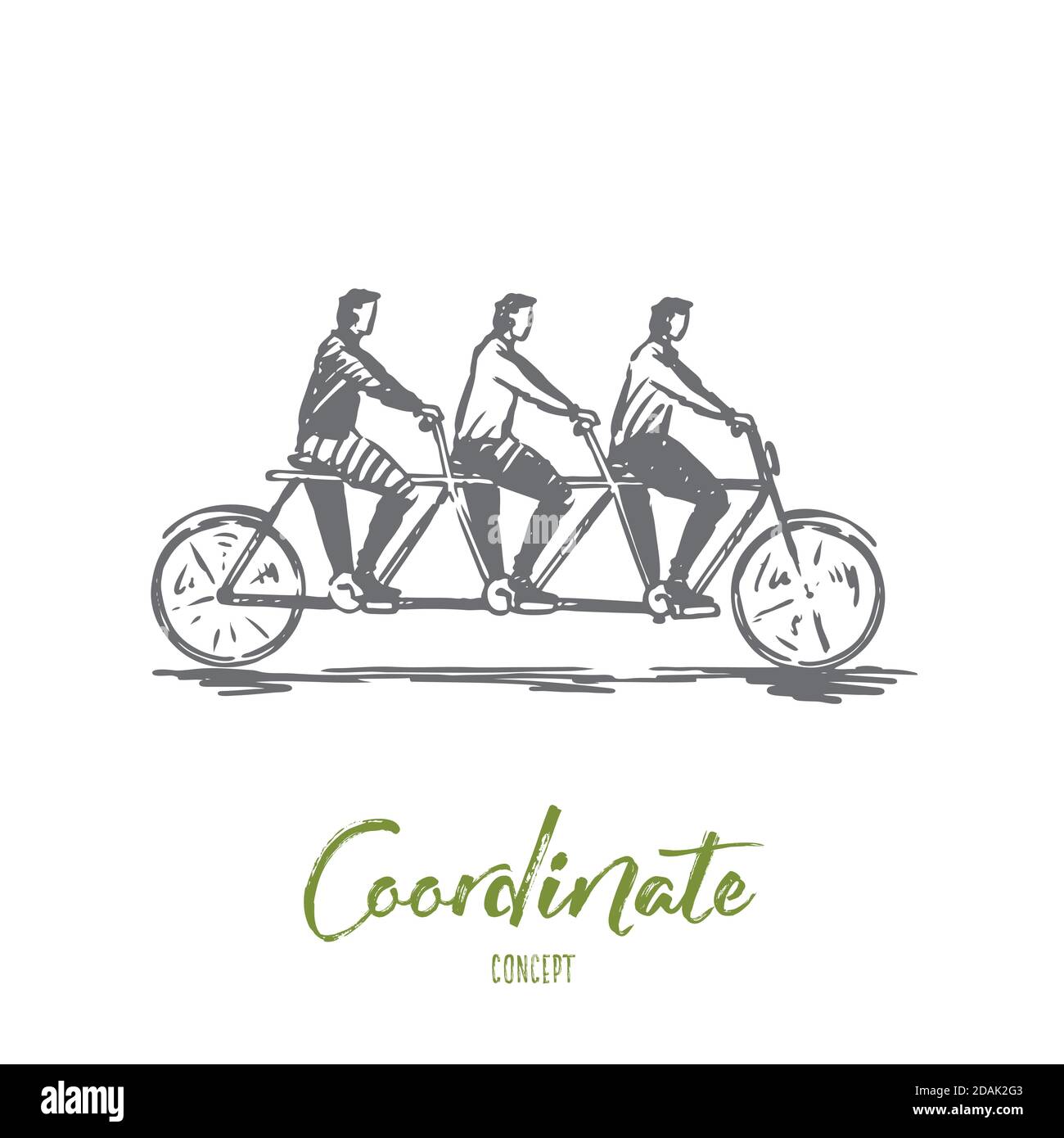 Coordinate, cooperation, teamwork, bike, tandem concept. Hand drawn ...