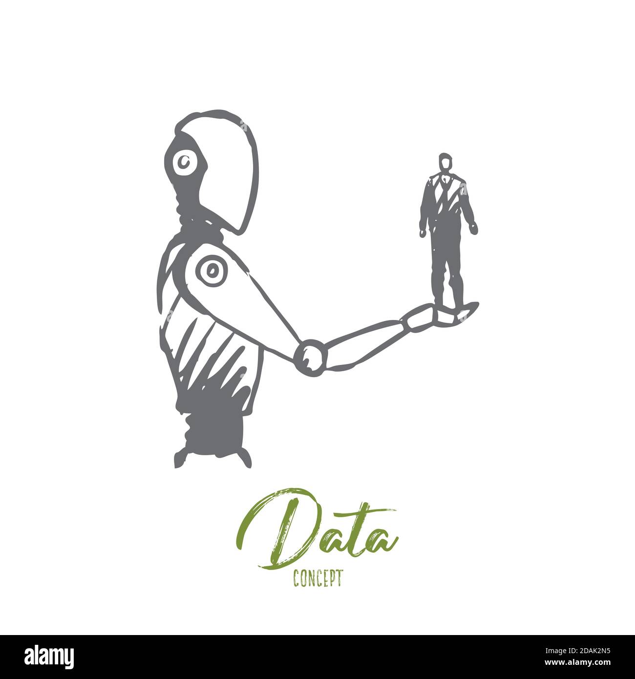 Data, robot, technology, machine, intelligence concept. Hand drawn ...