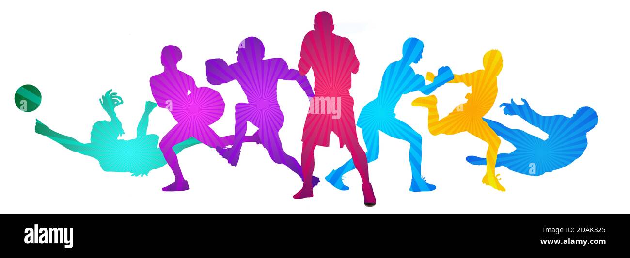 Sport collage made of drawing sportsmen with bright fluid colors ...