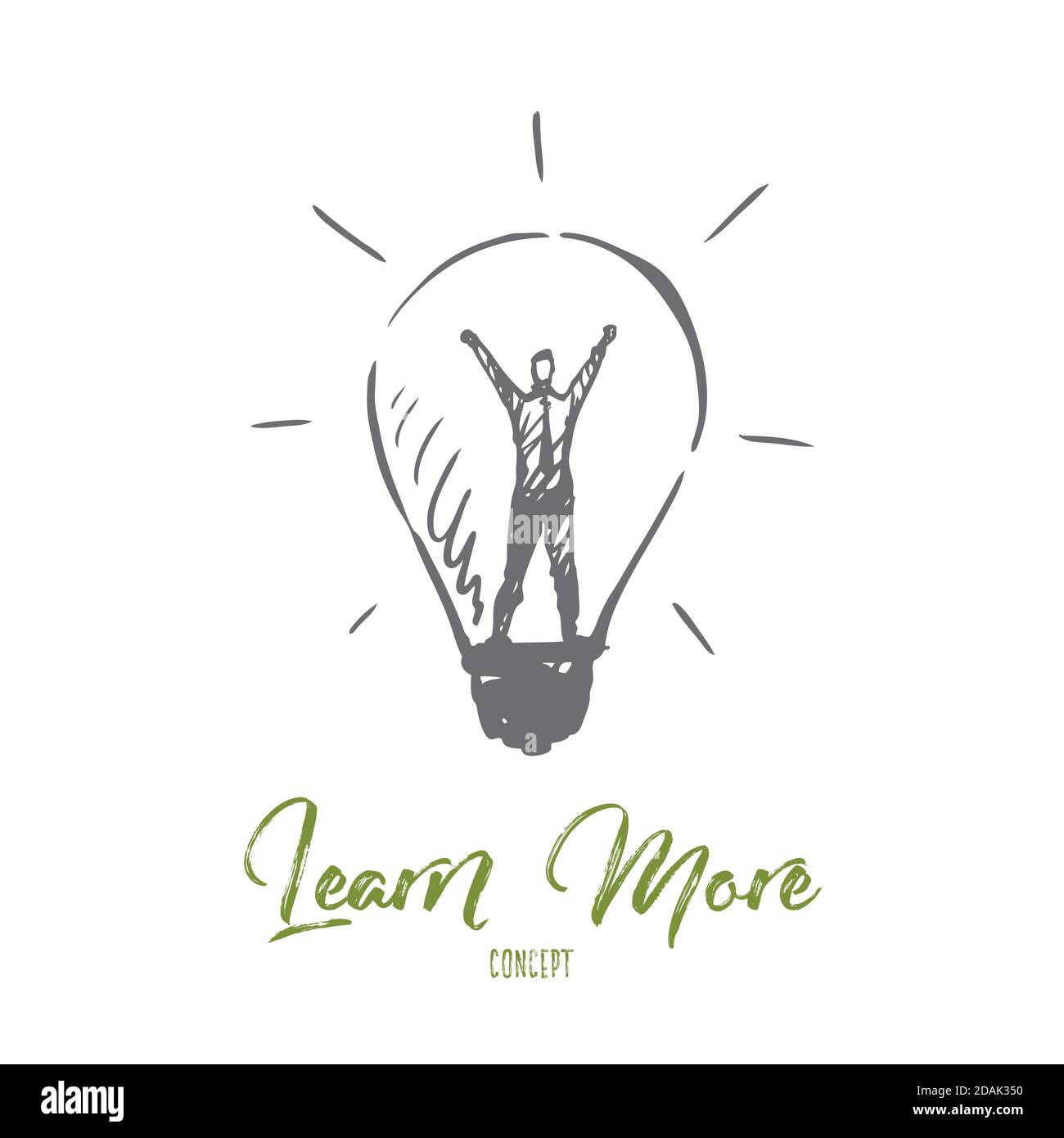 Learn more, information, knowledge, success, study concept. Hand drawn ...