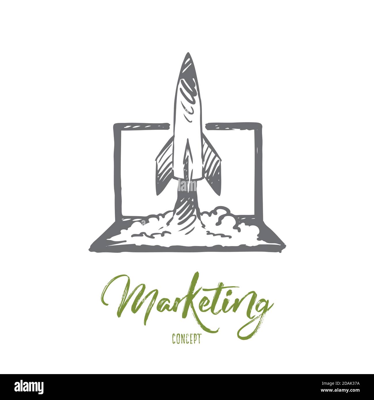 Marketing, media, business, social, advertising concept. Hand drawn ...