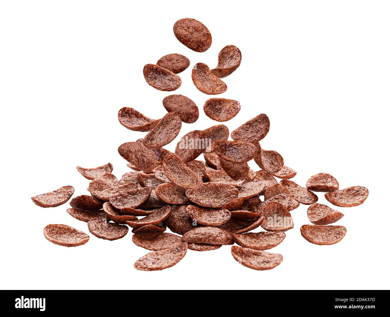 Falling chocolate corn flakes isolated on white background Stock Photo ...