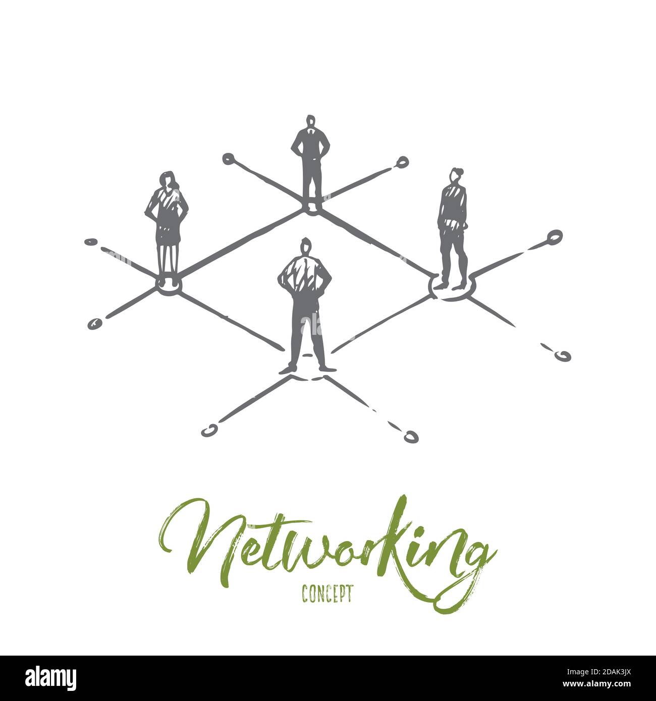 Networking, people, connection, internet, social concept. Hand drawn ...
