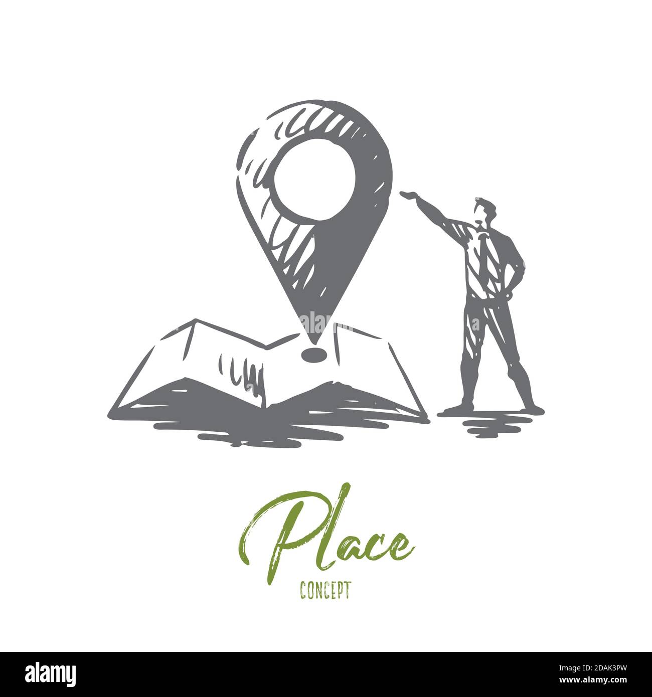 Place, sign, location, pin, map concept. Hand drawn isolated vector ...