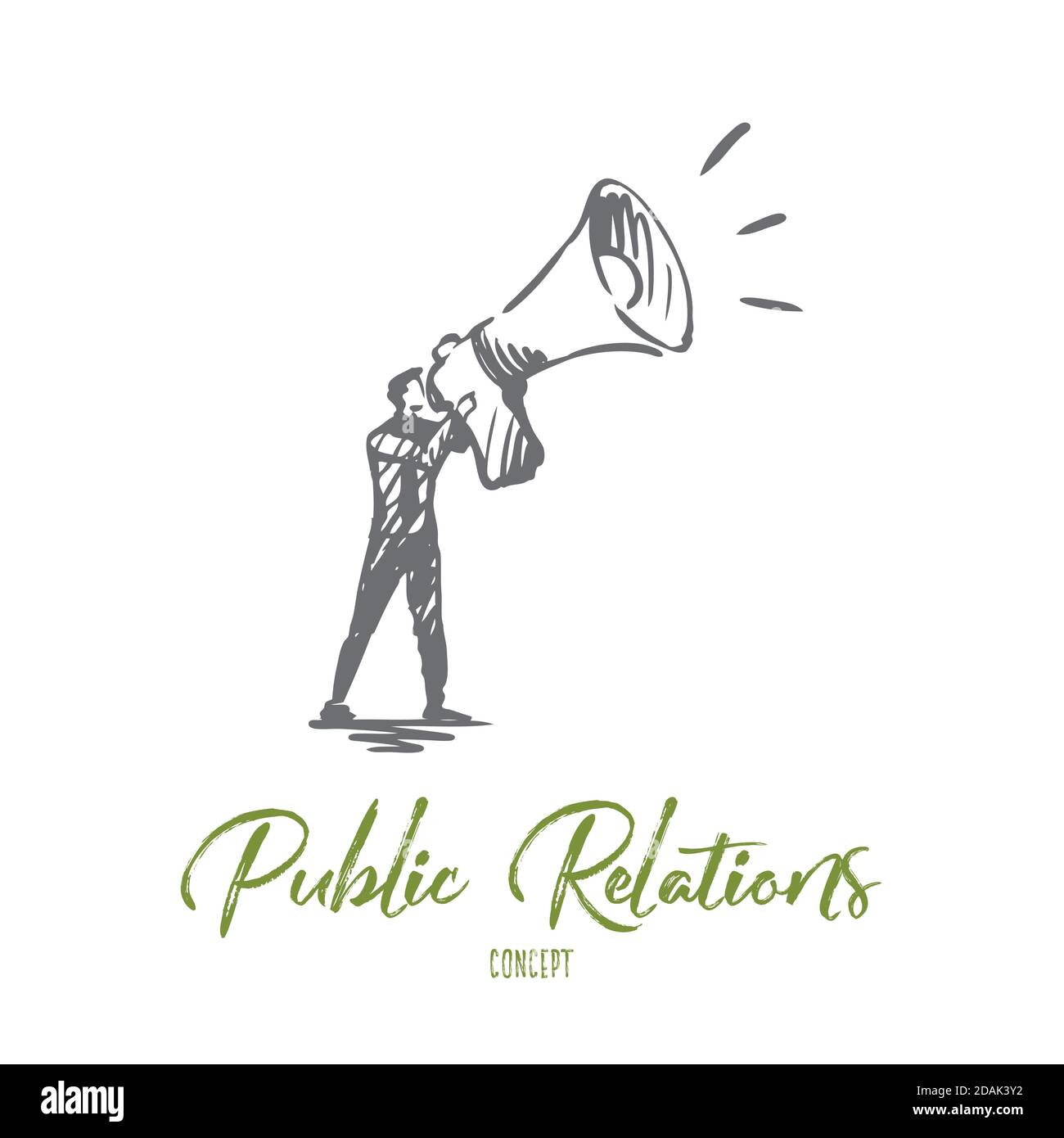 Public, advertising, communication, pr, media concept. Hand drawn ...