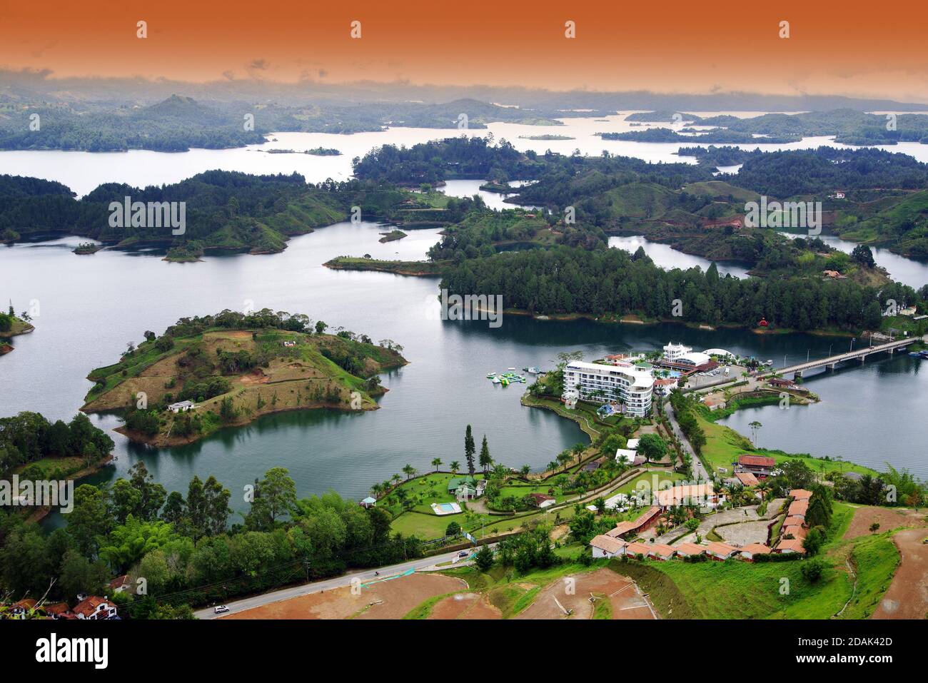 Aerial view of Guatape Lake (El Penol) in Antioquia, Colombia, South ...
