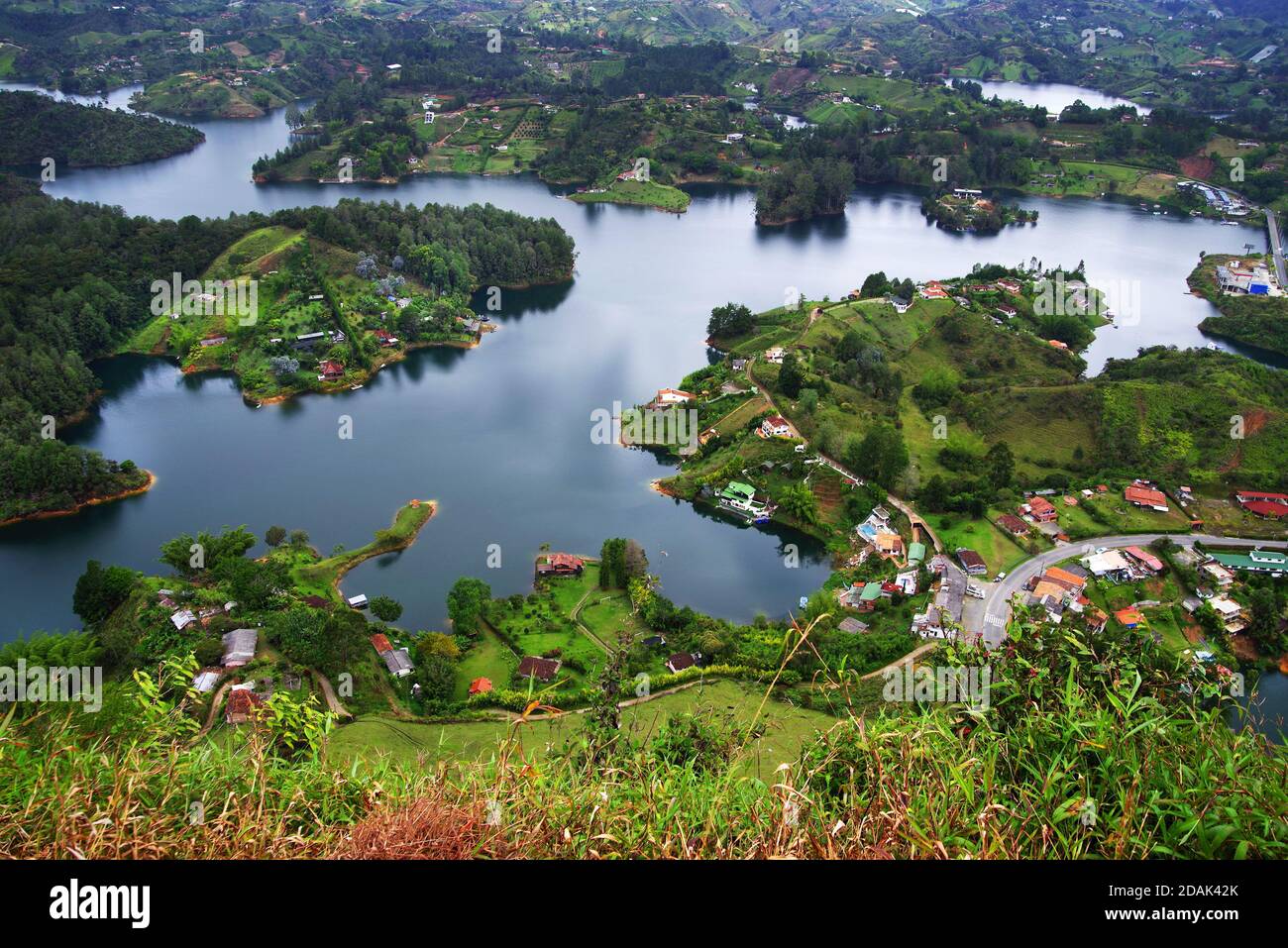 Aerial view of Guatape Lake (El Penol) in Antioquia, Colombia, South ...