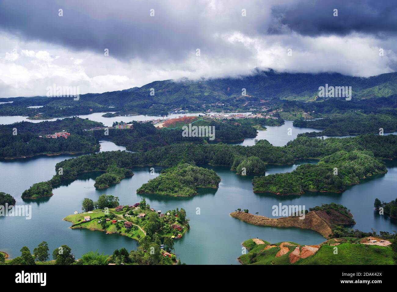 Aerial view of Guatape Lake (El Penol) in Antioquia, Colombia, South ...