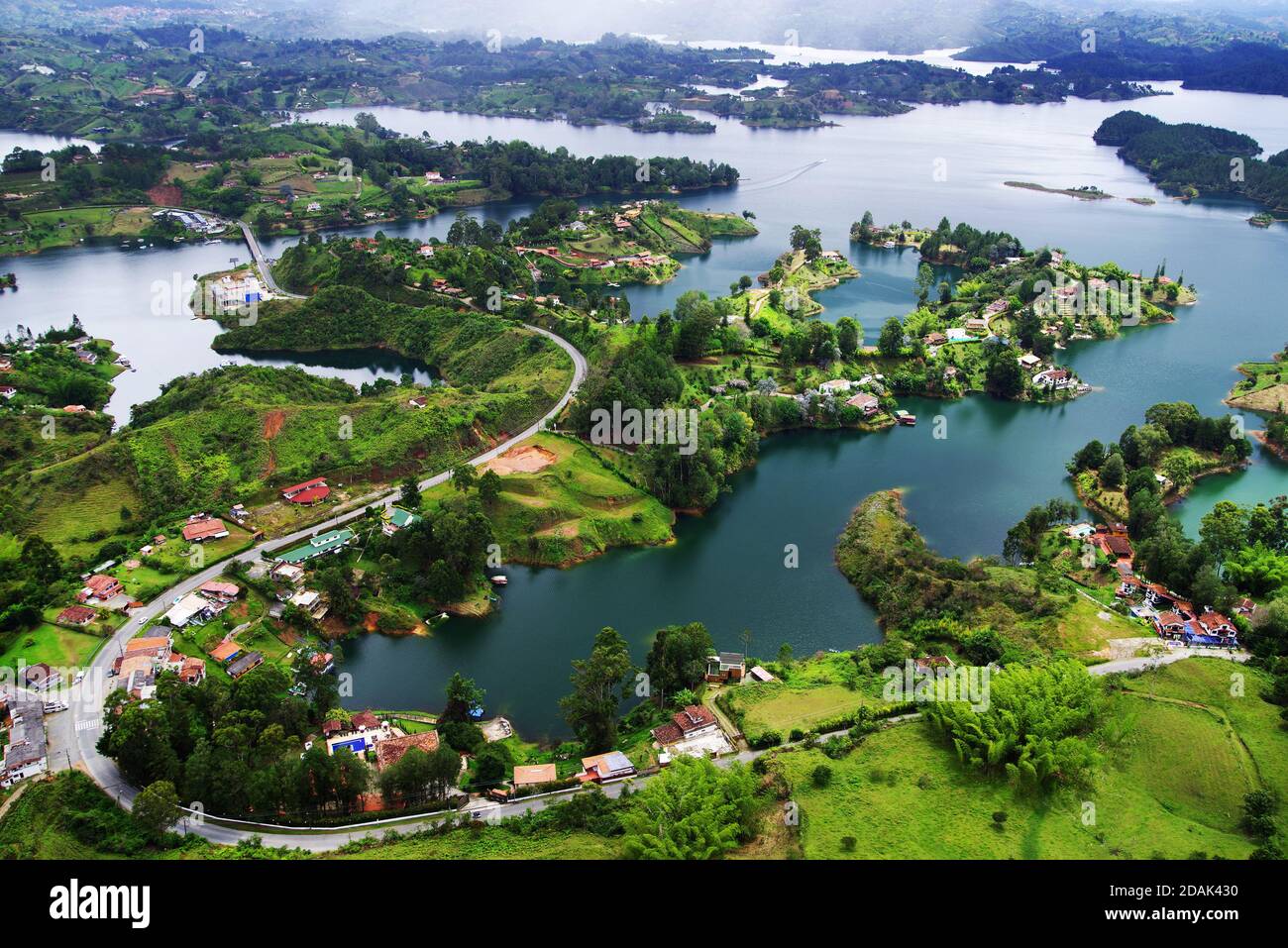 Aerial view of Guatape Lake (El Penol) in Antioquia, Colombia, South ...