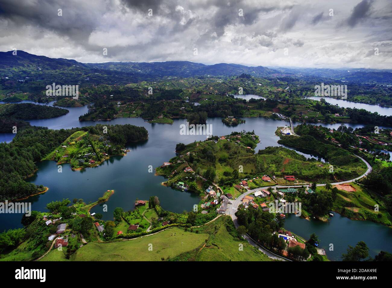 Aerial view of Guatape Lake (El Penol) in Antioquia, Colombia, South ...