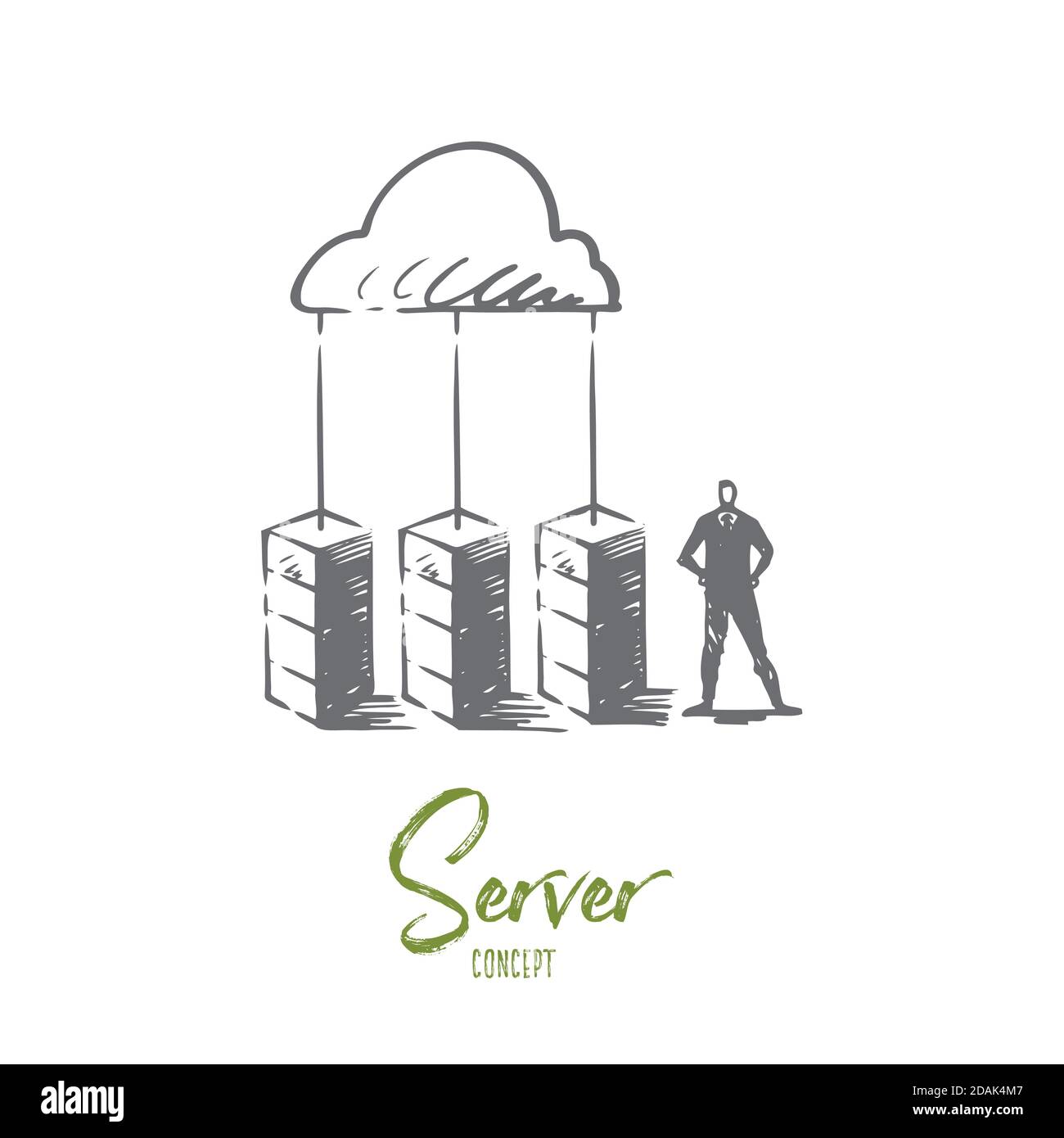 Server, cloud, system, database, storage concept. Hand drawn isolated ...