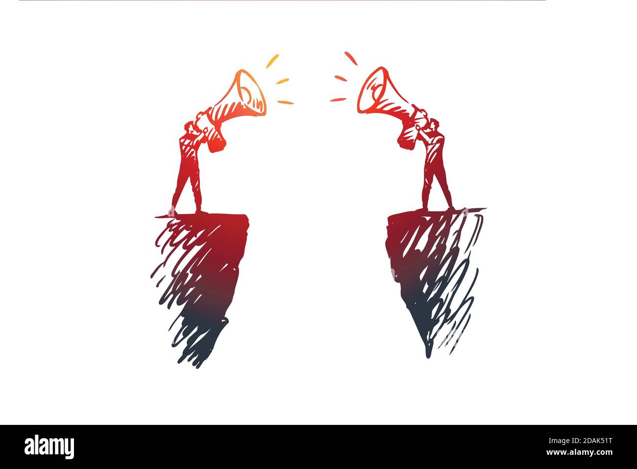 Communication, people, two, talk, megaphone concept. Hand drawn ...