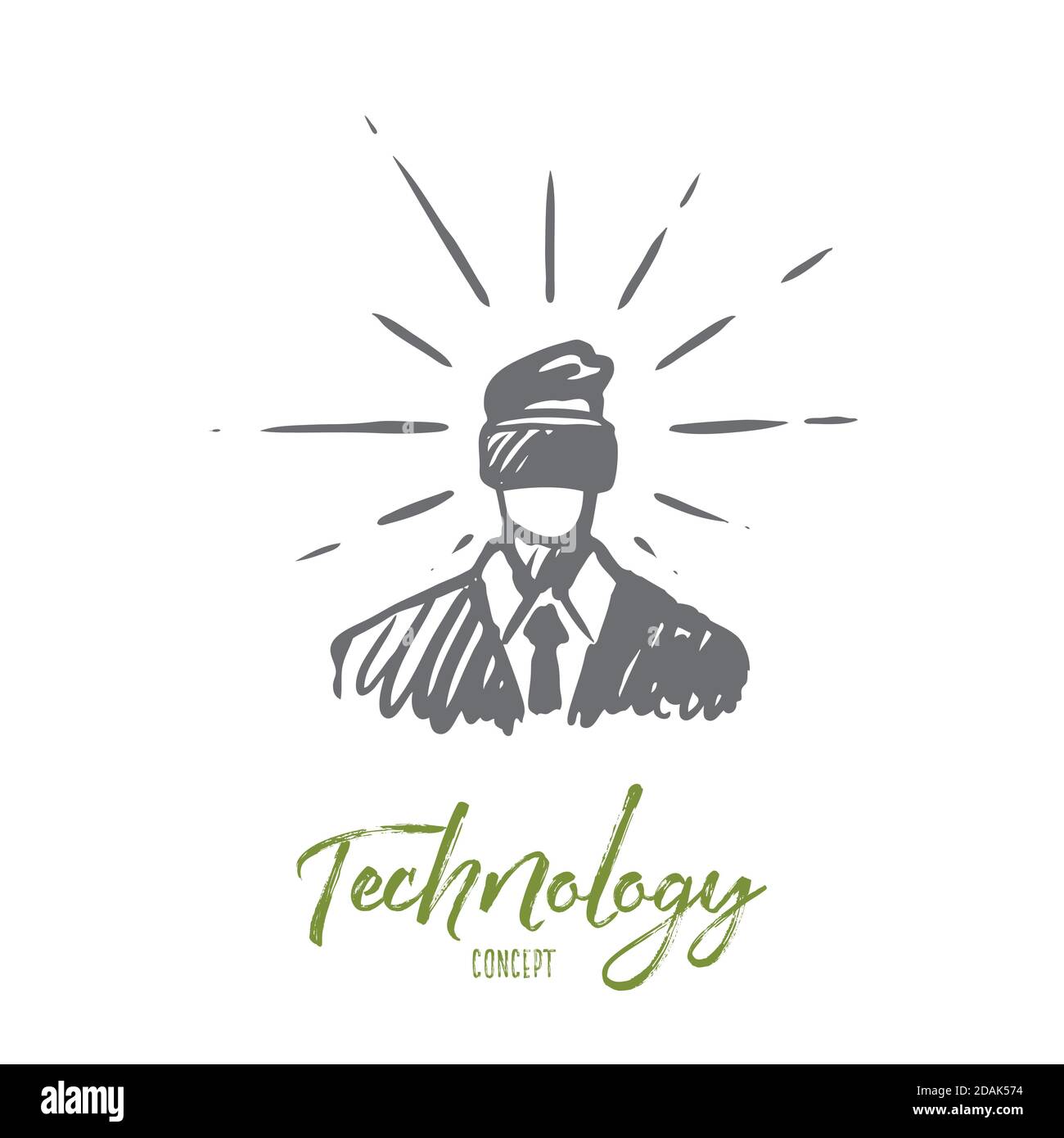 Technology, reality, glasses, game, virtual concept. Hand drawn ...