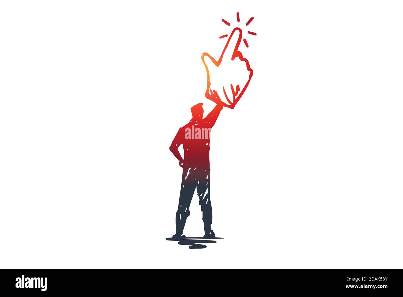 Click here, finger, man, push concept. Hand drawn isolated vector Stock ...