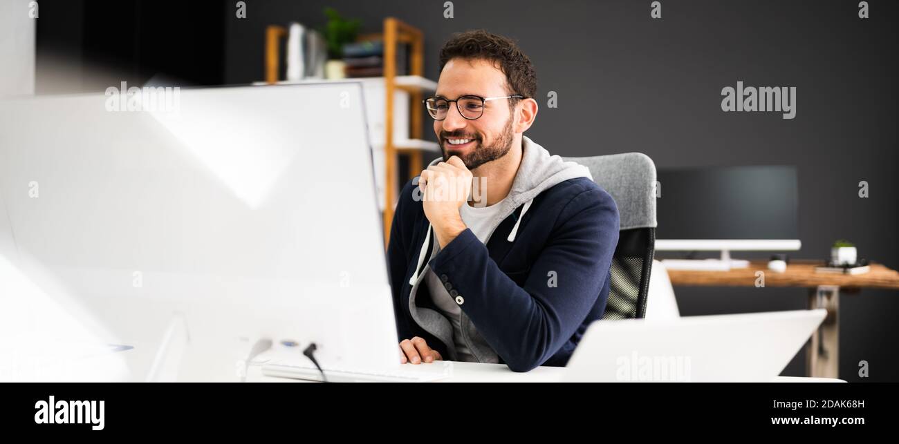 Employee Using Business Computer. Work From Home Stock Photo - Alamy