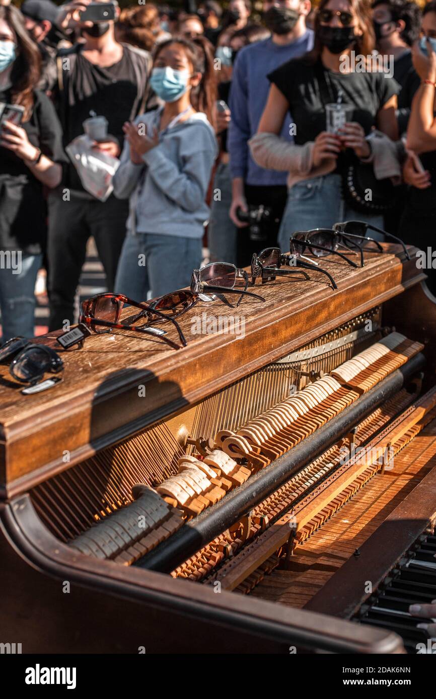 A piano. New Yorkers celebrating Joe Biden and Kamala Harris's election ...
