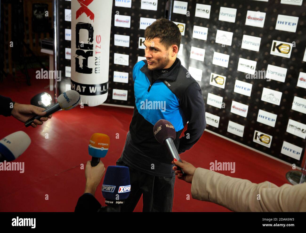 Denys Berinchyk, famous Ukrainian professional boxer, giving press ...