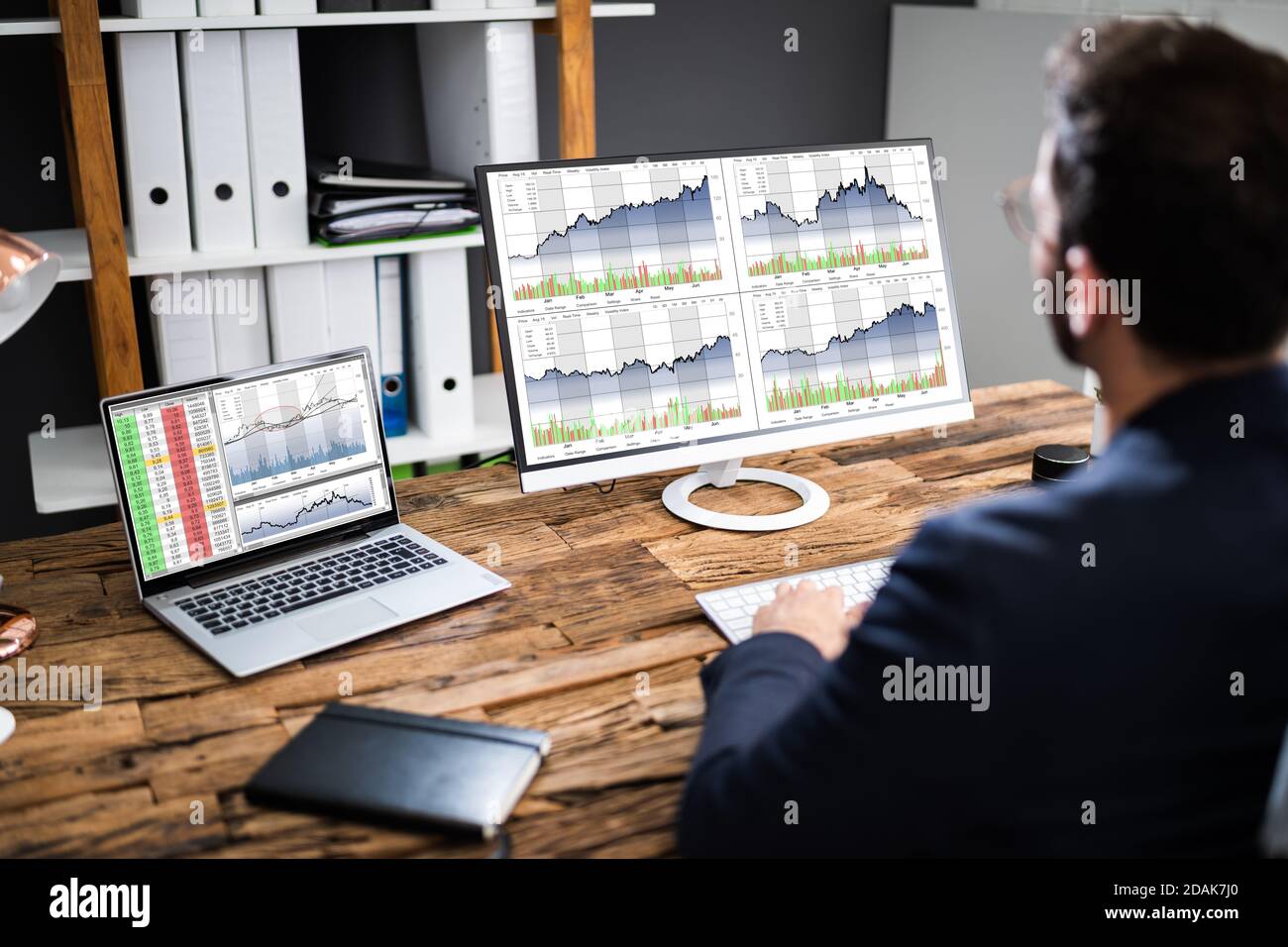 Stock Exchange Business Analyst Using Computer With Multiple Screen ...