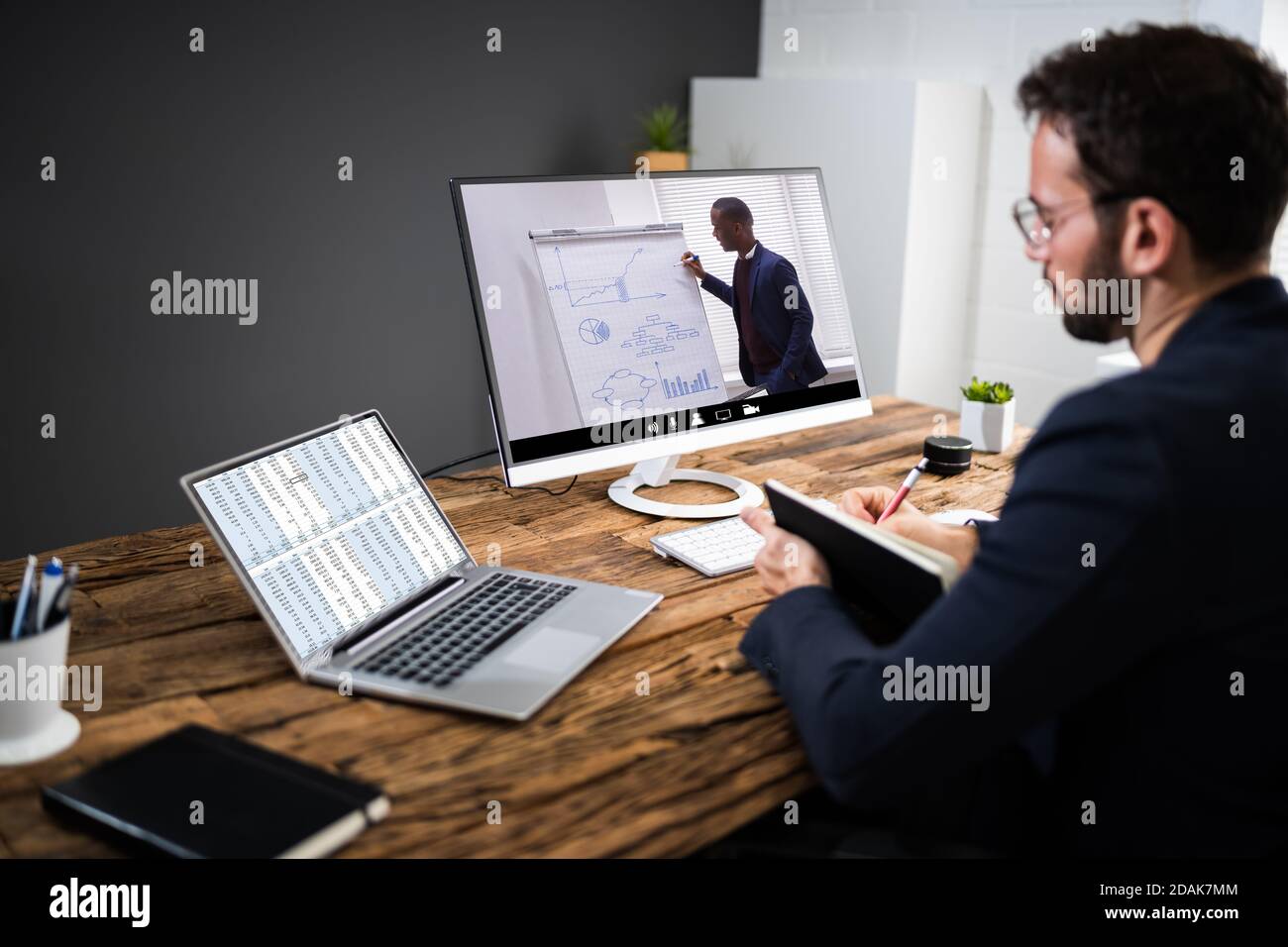 Virtual Online Coaching Meeting On Lecture Tutorial Stock Photo - Alamy