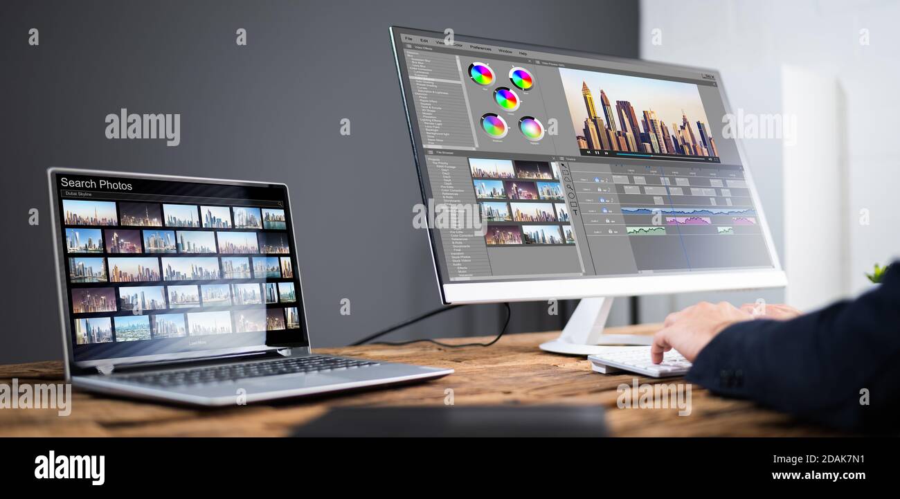 Video Editor Using Edit Software For Editing Stock Photo - Alamy