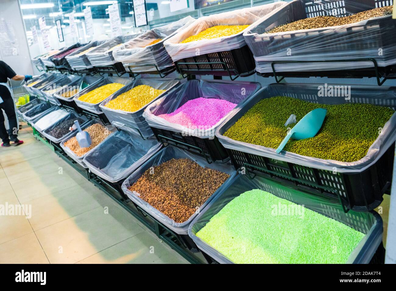 Grocery boxes on grocery store shelves close up Stock Photo - Alamy