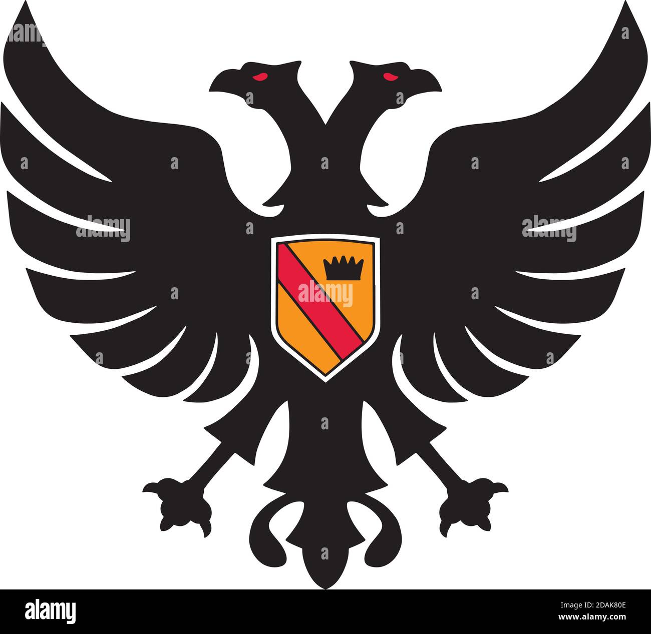 Art depiction of an eagle with two heads and colorful shield, in white ...