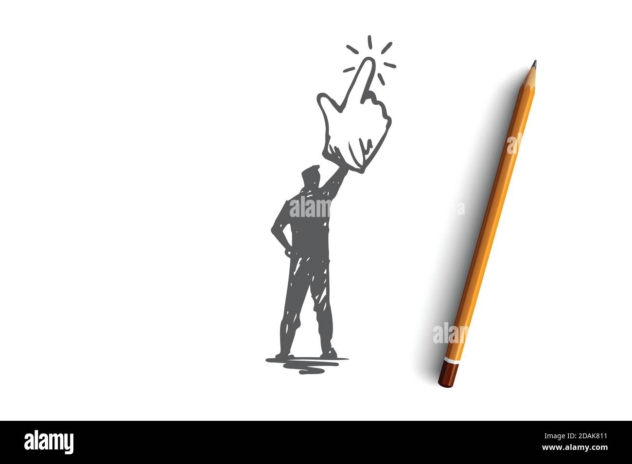 Click here, finger, man, push concept. Hand drawn isolated vector Stock ...