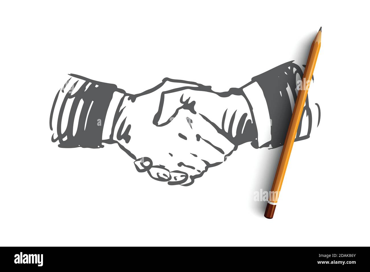Commitment, hand, deal, business, partnership concept. Hand drawn ...