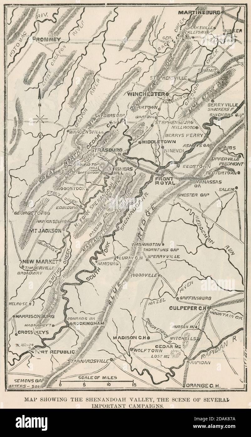 Antique c1870 engraving, map showing the Shenandoah Valley, the scene ...