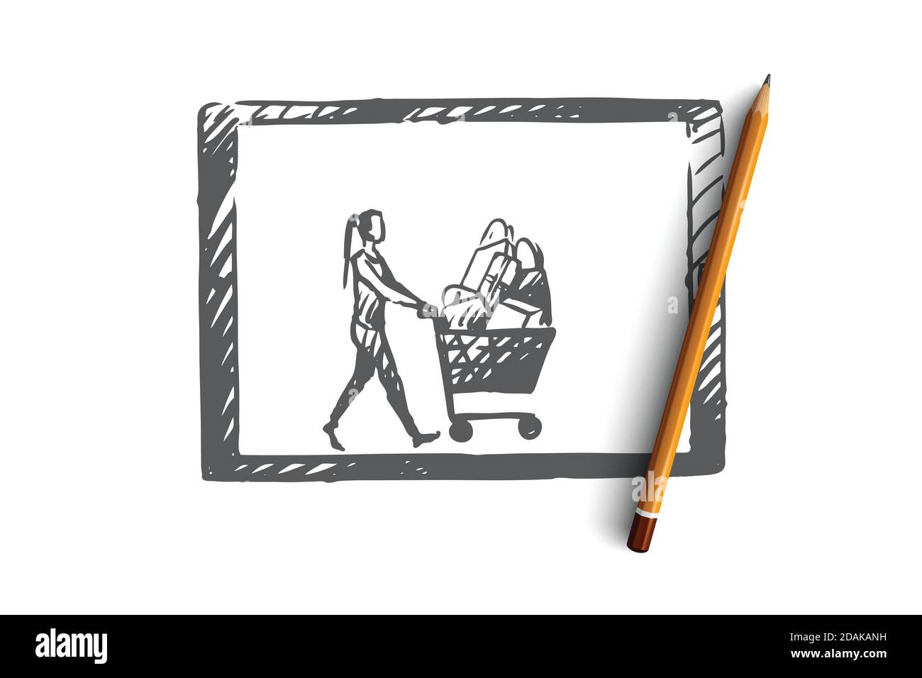 Consumer, customer, shop, buy, sale concept. Hand drawn isolated vector ...