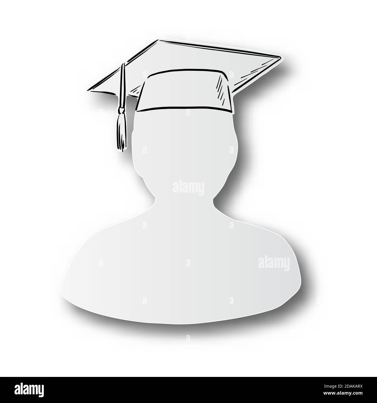 black line hand drawn of graduate cap with tassel on human shape cut ...
