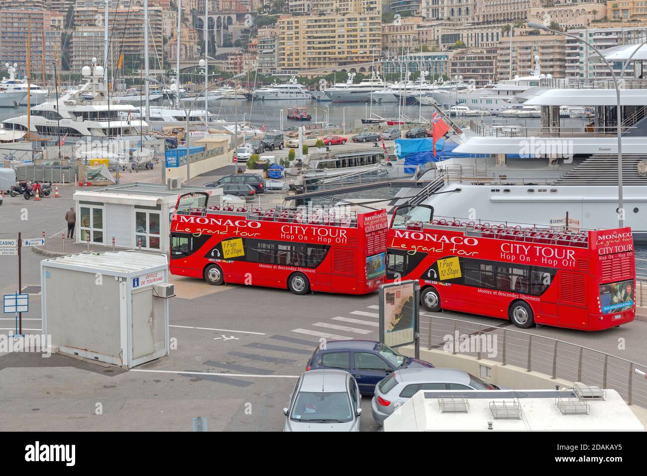 Monaco - February 2, 2016: Two Big Red Open Top Tourist Buses Grand Tour in Monaco Stock Photo ...