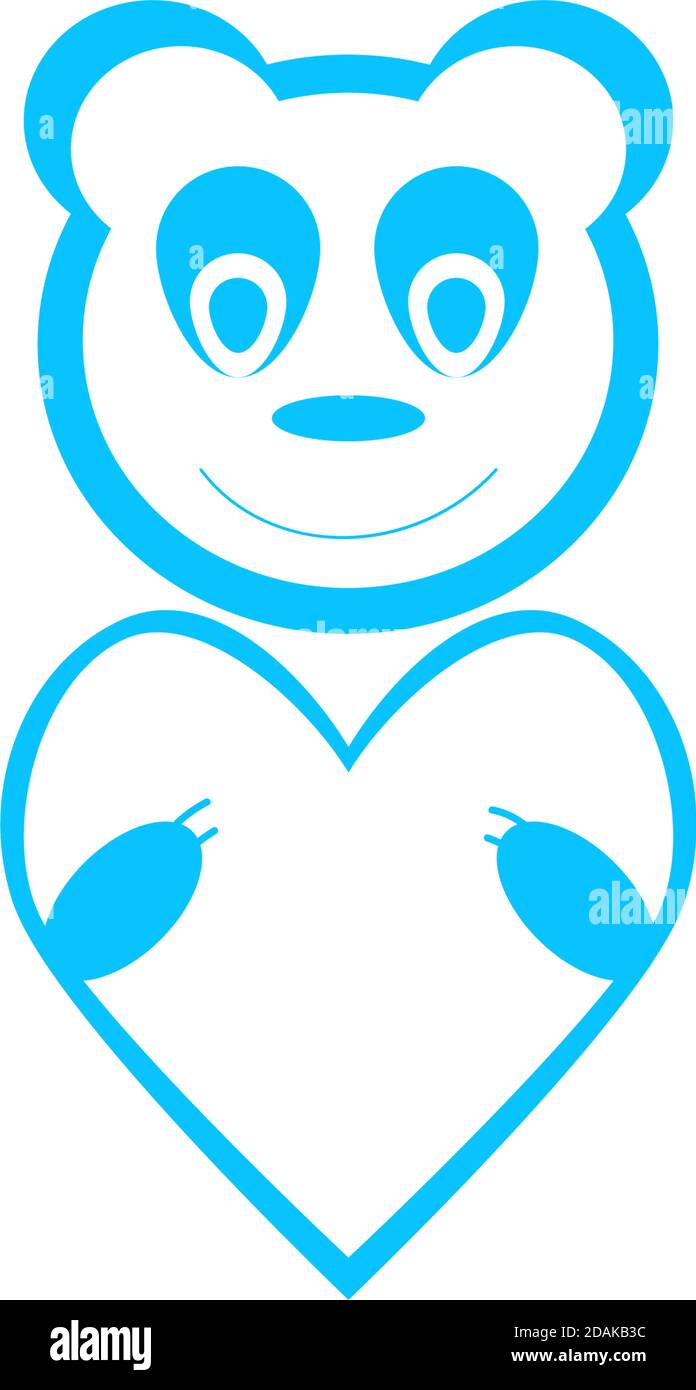 Bear Toy With Heart icon flat. Blue pictogram on white background ...