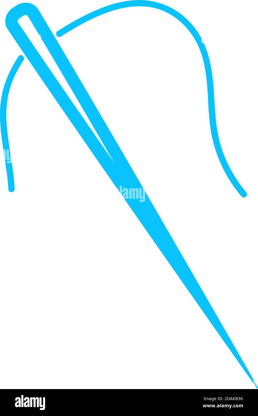 Sewing needle with thread icon flat. Blue pictogram on white background ...