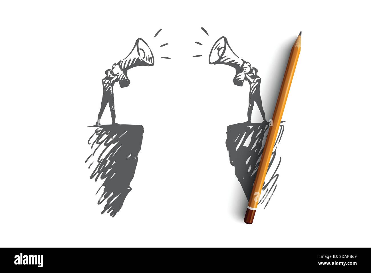 Communication, people, two, talk, megaphone concept. Hand drawn ...