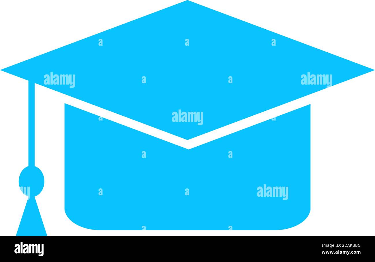 Graduation cap icon flat. Blue pictogram on white background. Vector ...