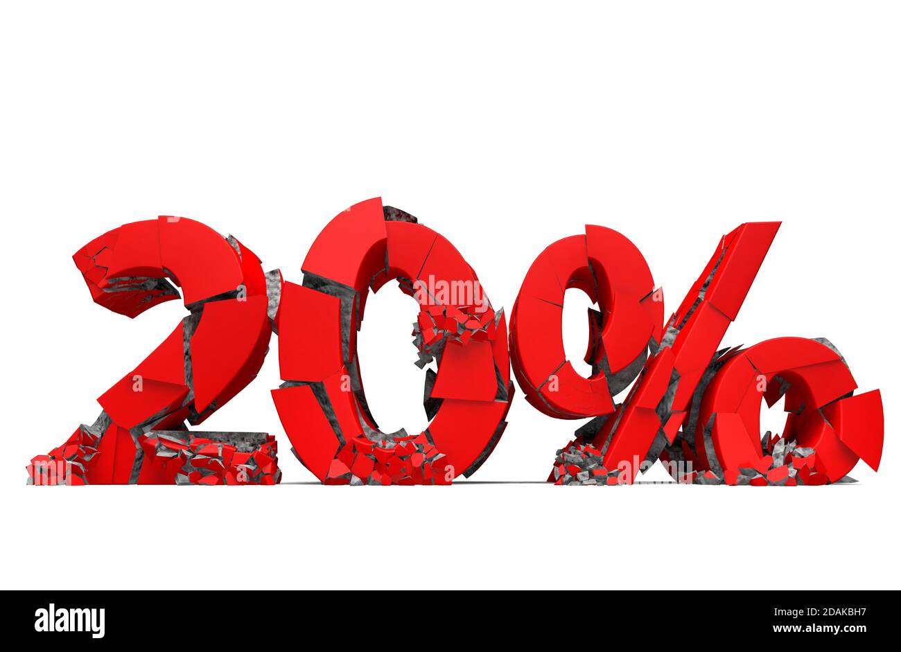 Number 20 in red isolated on white and percentage sign. Breaking prices ...