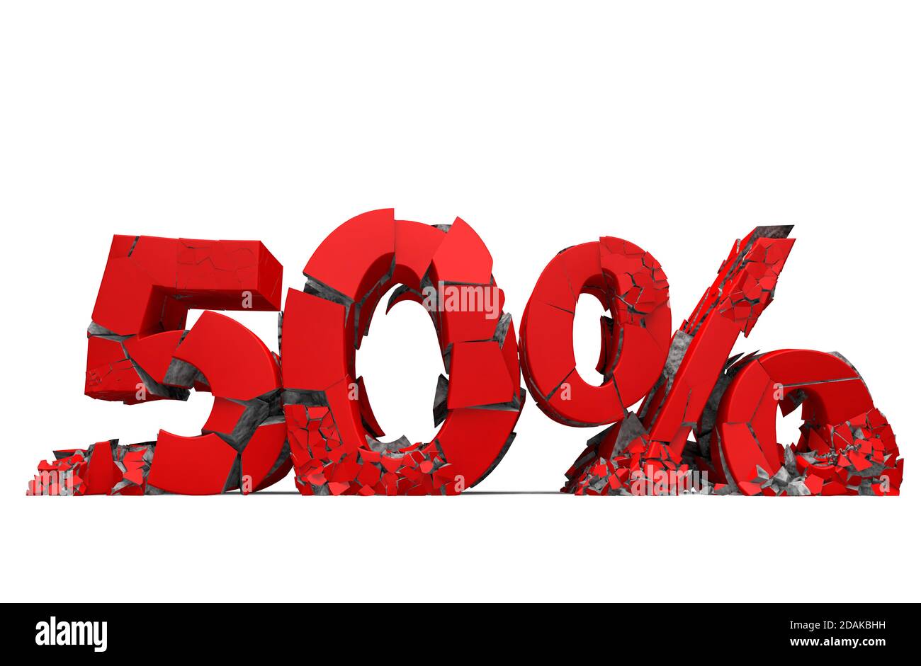 Number 50 in red isolated on white and percentage sign. Breaking prices ...