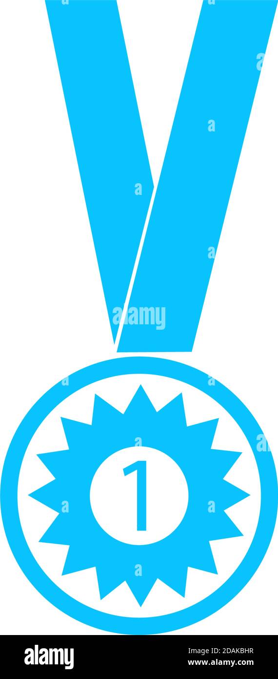 Number one medal winner icon flat. Blue pictogram on white background ...