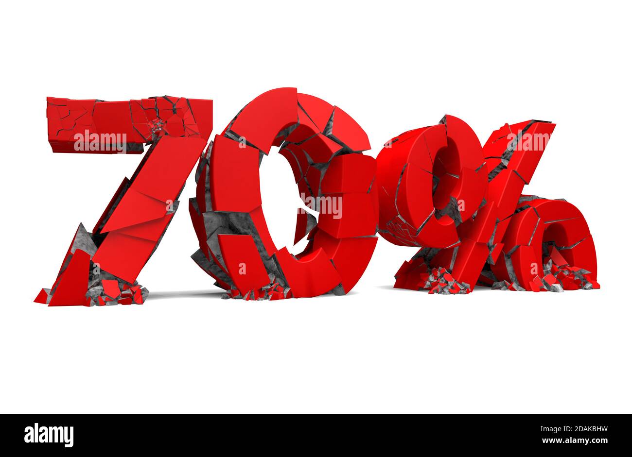 Number 70 in red isolated on white and percentage sign. Breaking prices ...