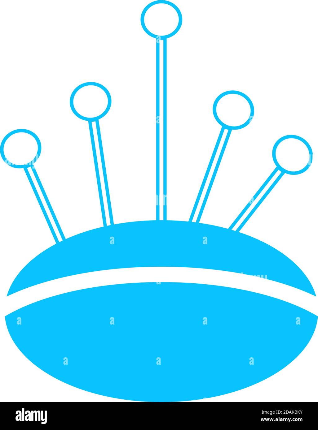 Pincushion with pins icon flat. Blue pictogram on white background ...